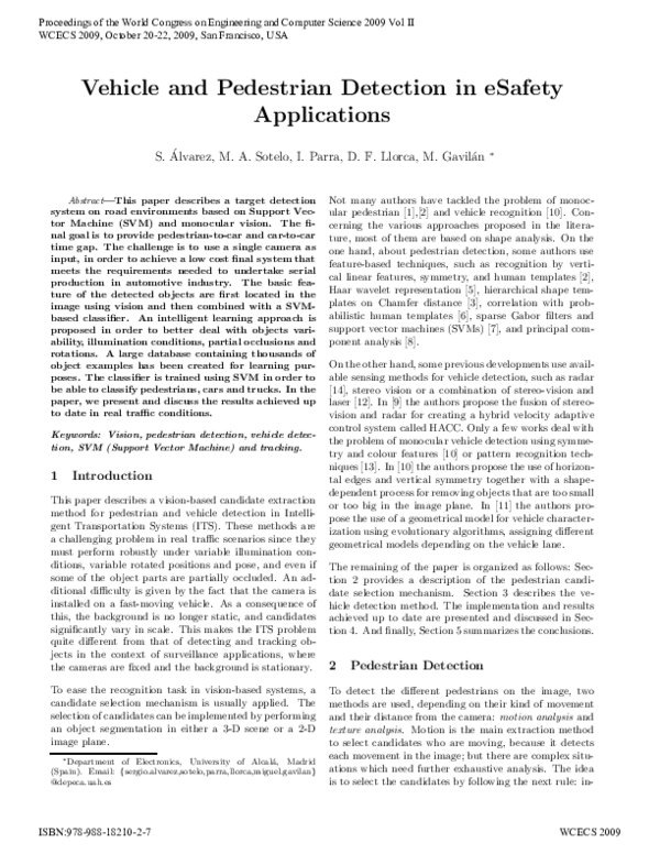 (PDF) Vehicle and Pedestrian Detection in eSafety Applications