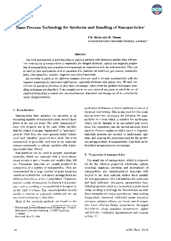 (PDF) Nano-Process Technology for Synthesis and Handling of Nanoparticles