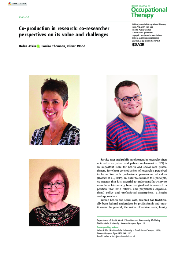 (PDF) Co-production in research: co-researcher perspectives on its ...