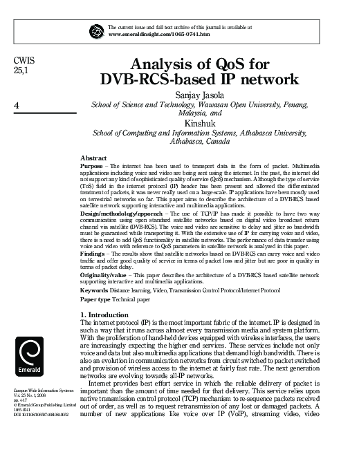 (PDF) Analysis of QoS for DVB‐RCS‐based IP network