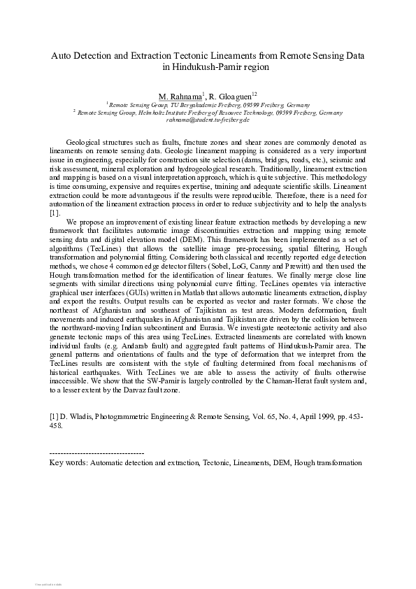 Pdf Automatic Tectonic Lineaments Extraction Using Remote Sensing
