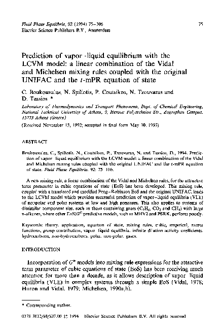 (PDF) Prediction of vapor-liquid equilibrium with the LCVM model: a ...
