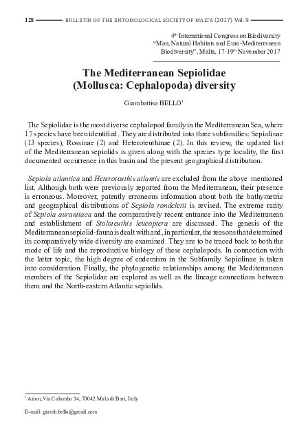 (PDF) The Mediterranean Sepiolidae (Mollusca Cephalopoda) diversity