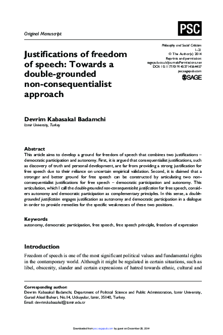 (PDF) Double-Grounded Non-Consequentialist Justification for Free Speech