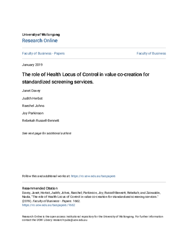 (PDF) The role of health locus of control in value co-creation for ...