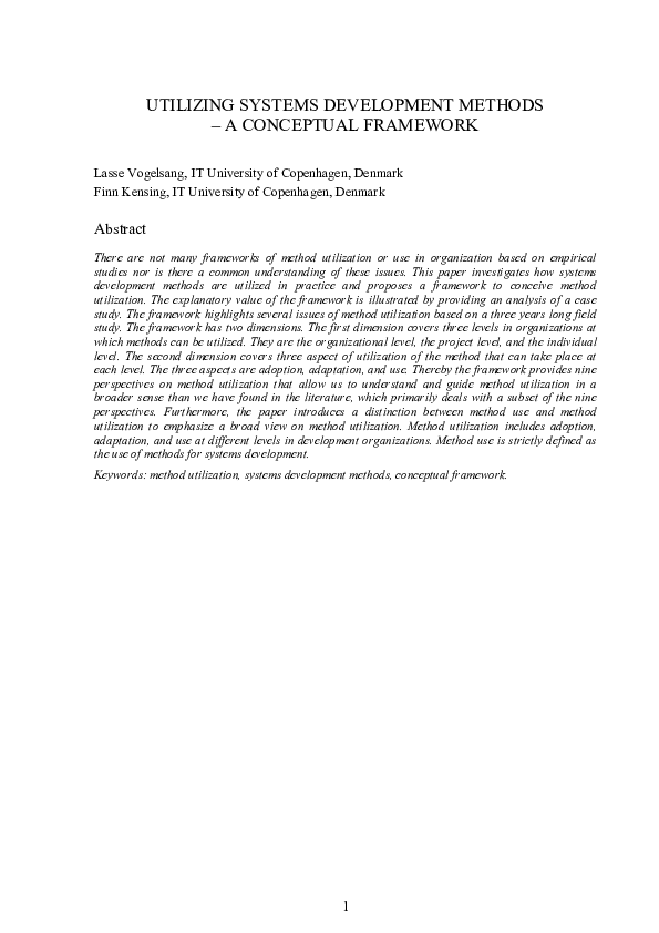 Pdf Utilizing Systems Development Methods A Conceptual Framework