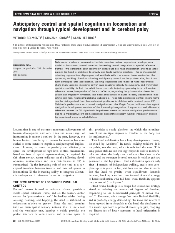 (PDF) Anticipatory control and spatial cognition in locomotion and navigation through typical ...