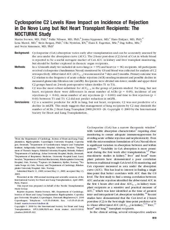 (PDF) Cyclosporine C2 Levels Have Impact on Incidence of Rejection in ...