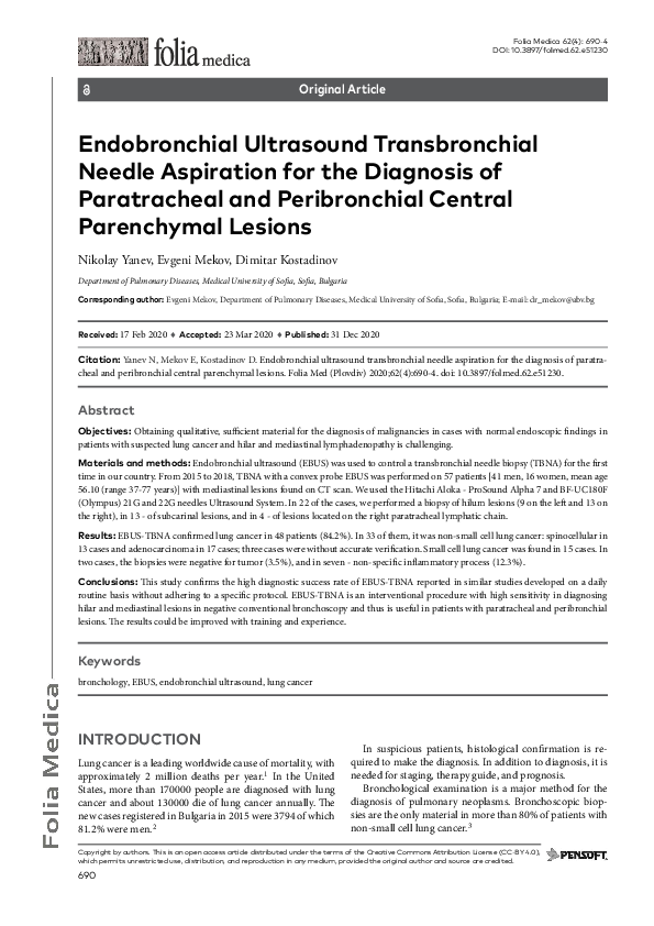 (PDF) Endobronchial Ultrasound Transbronchial Needle Aspiration for the ...