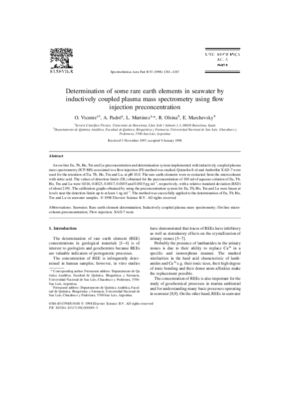 Pdf Determination Of Some Rare Earth Elements In Seawater By