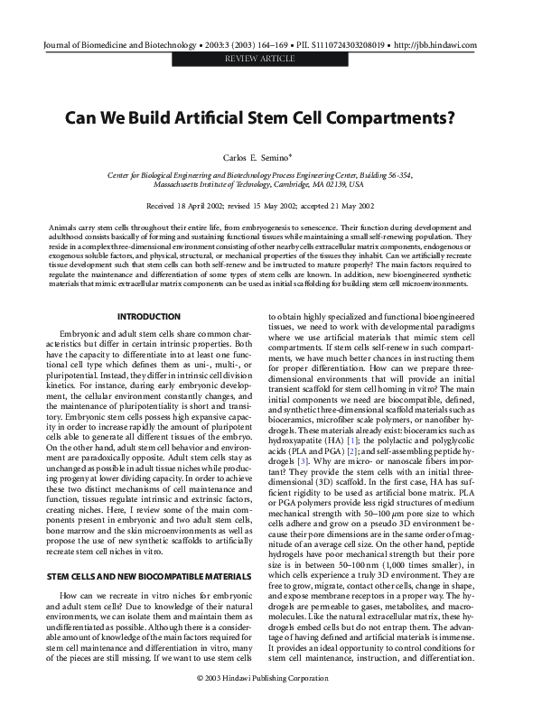 (PDF) Can We Build Artificial Stem Cell Compartments?