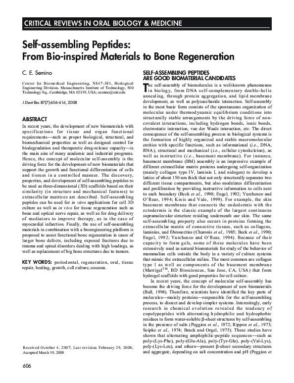 (PDF) Self-assembling Peptides: From Bio-inspired Materials to Bone Regeneration