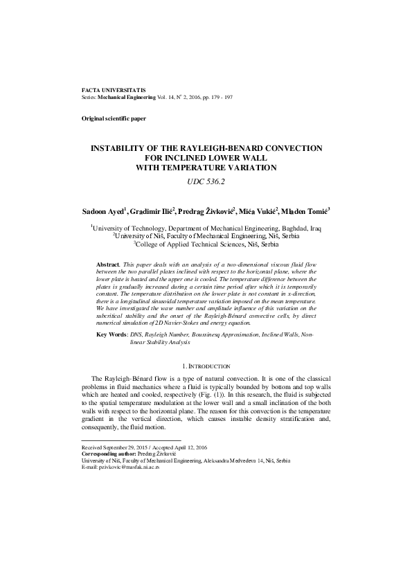 (PDF) Instability of the Rayleigh-Benard Convection for Inclined Lower ...