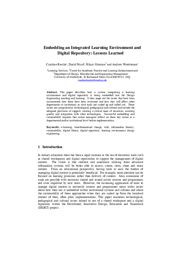 (PDF) Embedding Learning Environments in Design Engineering Education