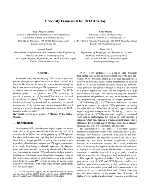 (PDF) A Security Framework for JXTA-Overlay