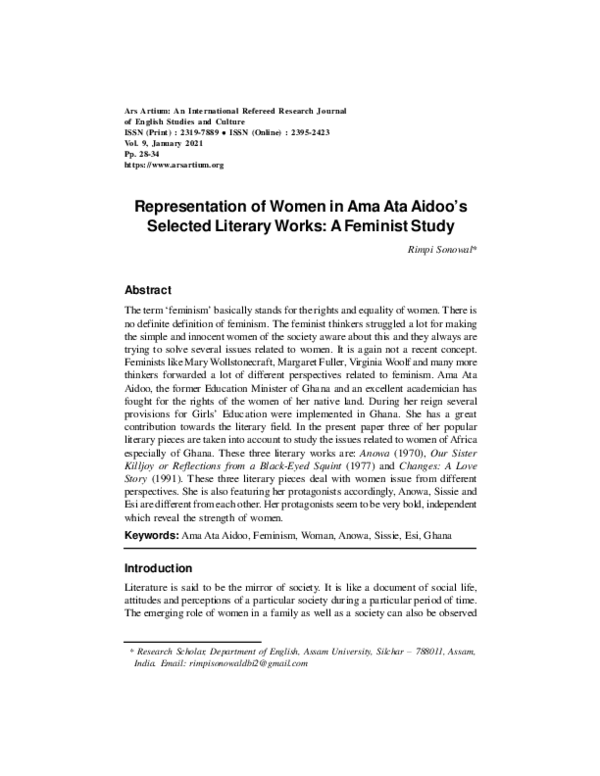 (PDF) Representation of Women in Ama Ata Aidoo's Selected Literary ...