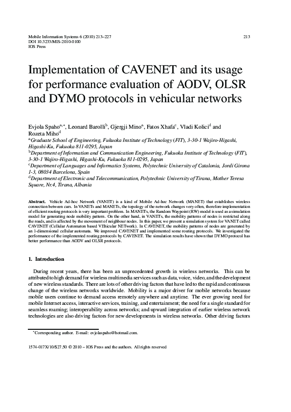 (PDF) Implementation of CAVENET and Its Usage for Performance ...