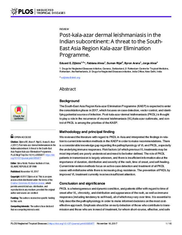 (PDF) Post-kala-azar dermal leishmaniasis in the Indian subcontinent: A threat to the South-East ...