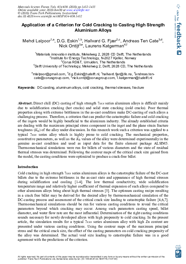 (PDF) Application of a criterion for cold cracking to casting high ...