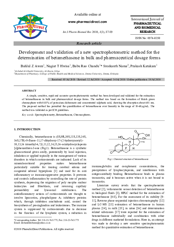 Pdf Development And Validation Of A New Spectrophotometric Method For