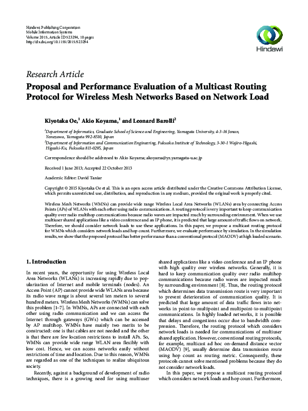 Pdf Proposal And Performance Evaluation Of A Multicast Routing Protocol For Wireless Mesh