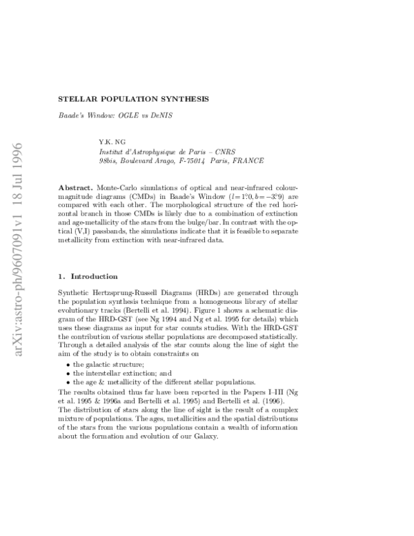 (PDF) Stellar Population Synthesis