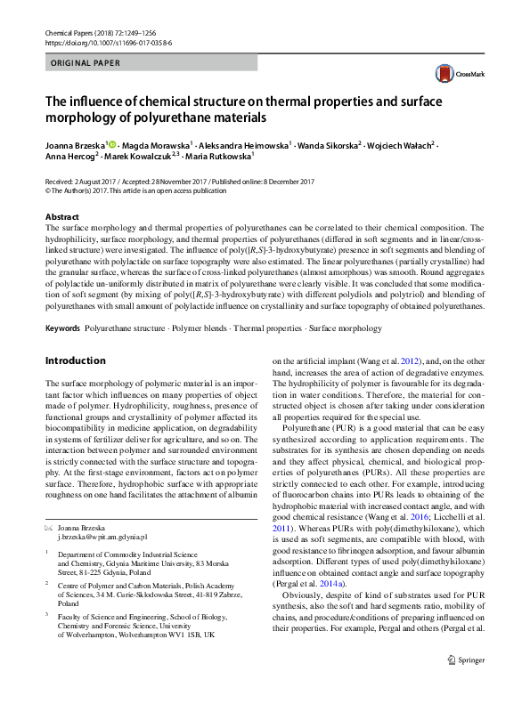(PDF) The influence of chemical structure on thermal properties and surface morphology of ...
