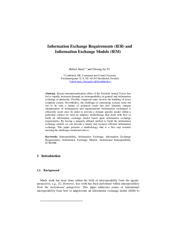 (PDF) Information Exchange Requirements (IER) and Information Exchange ...