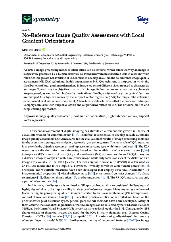 Pdf No Reference Image Quality Assessment With Local Gradient