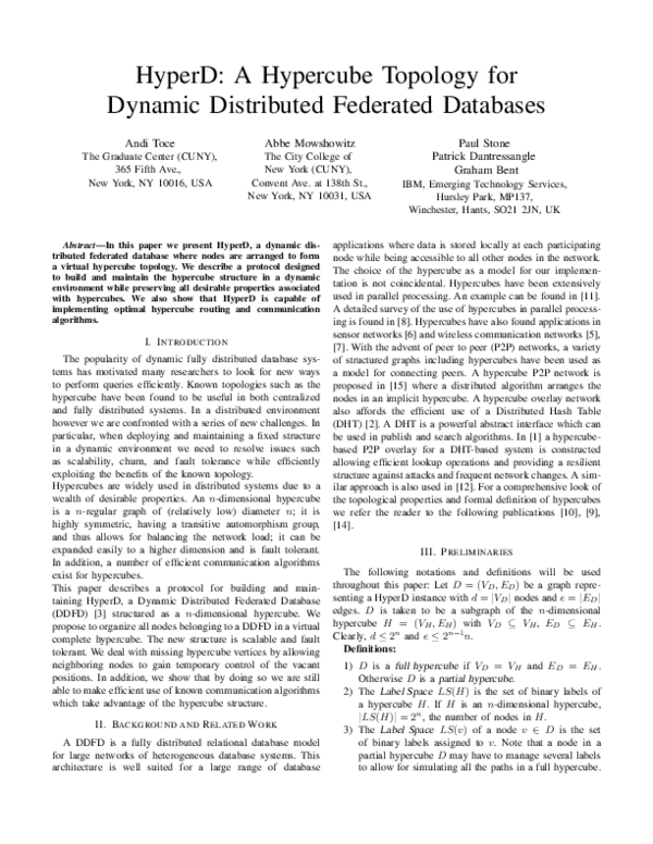 (PDF) HyperD: A Hypercube Topology for Dynamic Distributed Federated Databases