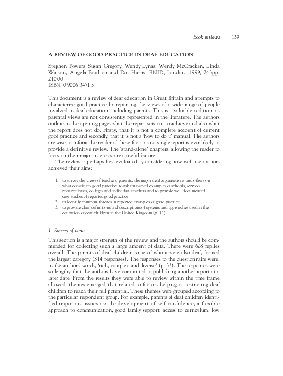 (PDF) A review of good practice in deaf education. Stephen Powers ...