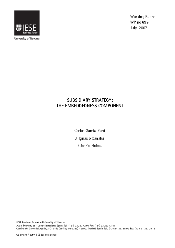 (PDF) Subsidiary Strategy: The Embeddedness Component