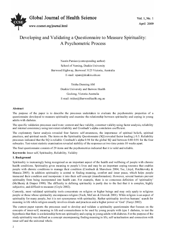 (PDF) Developing and Validating a Questionnaire to Measure Spirituality ...