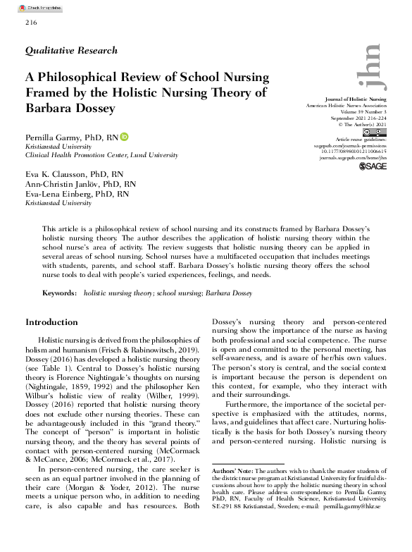 (PDF) A Philosophical Review of School Nursing Framed by the Holistic ...