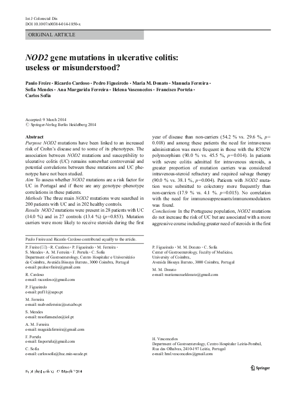 (PDF) NOD2 gene mutations in ulcerative colitis: useless or misunderstood?