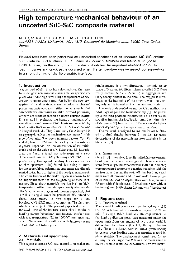 (PDF) High temperature mechanical behaviour of an uncoated SiC-SiC ...