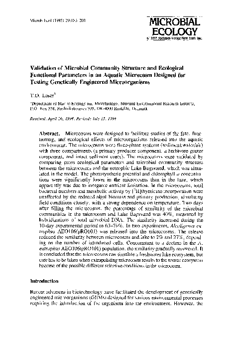 (PDF) Validation of microbial community structure and ecological ... (PDF) Validation of microbial community structure and ecological ...