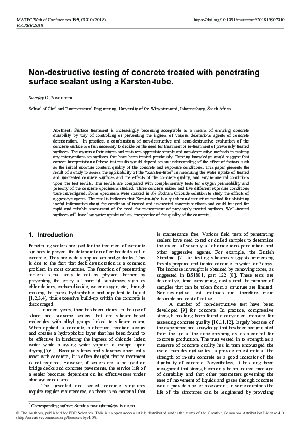 (PDF) Non-destructive testing of concrete treated with penetrating ...