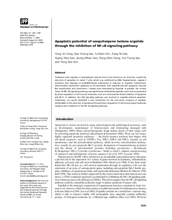 (PDF) Apoptotic potential of sesquiterpene lactone ergolide through the ...