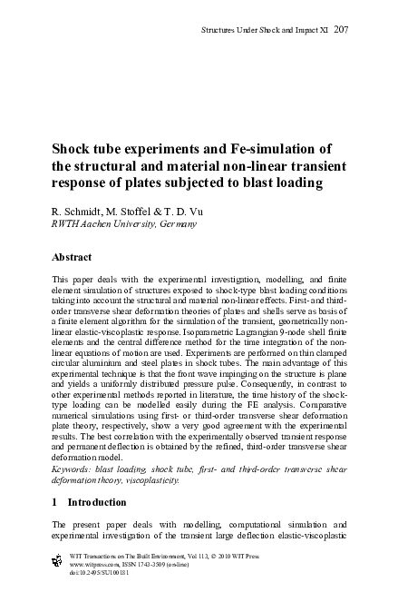 (PDF) Shock tube experiments and Fe-simulation of the structural and material non-linear ...