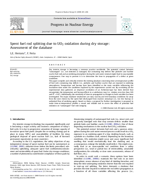 (PDF) Spent fuel rod splitting due to UO2 oxidation during dry storage ...