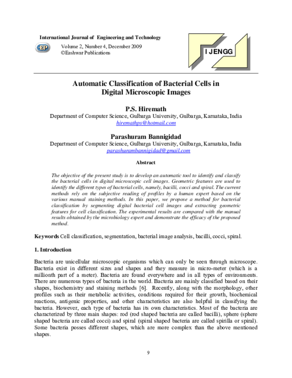 (PDF) Automatic Classification of Microscopic Bacterial Cell Images