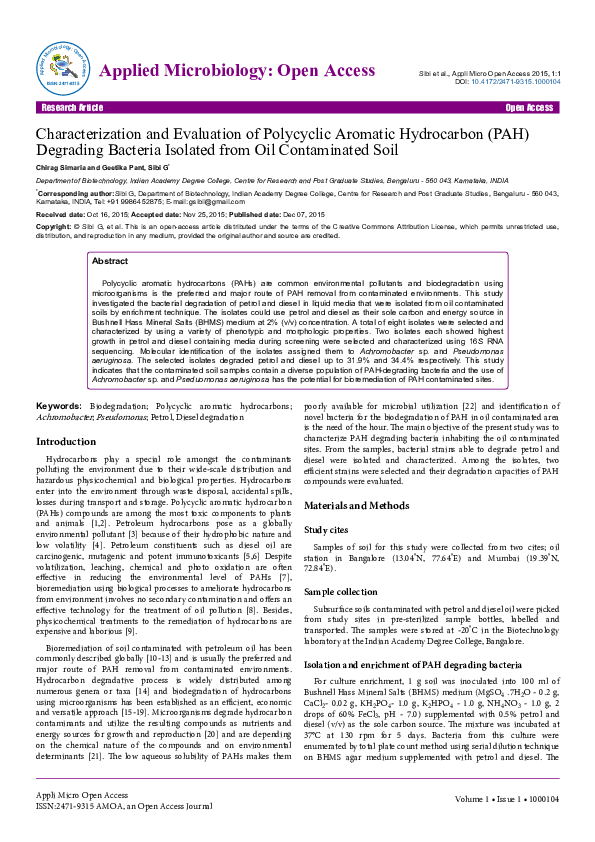 (PDF) Characterization and Evaluation of Polycyclic Aromatic Hydrocarbon (PAH) Degrading ...