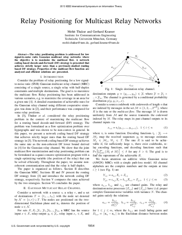 (PDF) Relay positioning for multicast relay networks