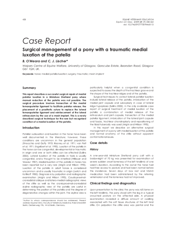 (PDF) Surgical management of a pony with a traumatic medial luxation of ...