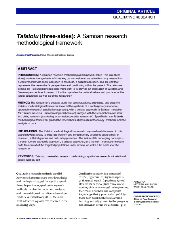 (PDF) Tafatolu (three-sides): A Samoan research methodological framework
