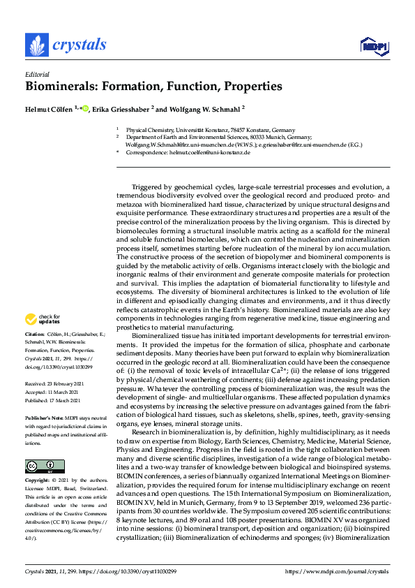 (PDF) Biominerals: Formation, Function, Properties