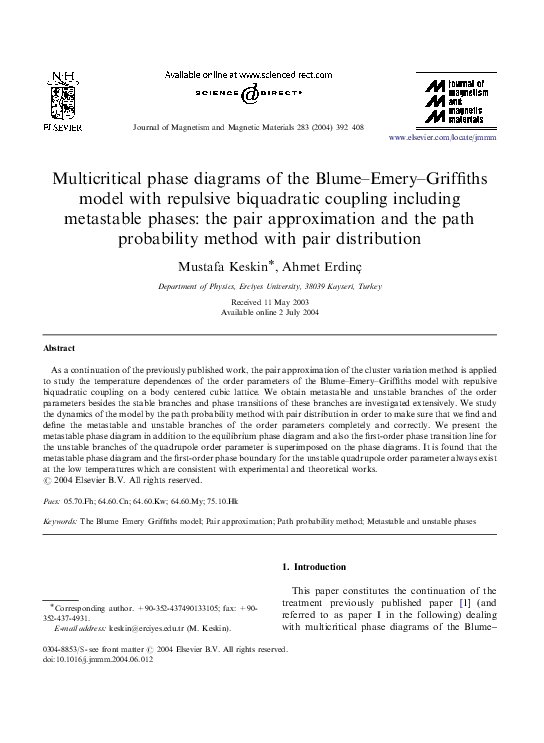 (PDF) Multicritical phase diagrams of the Blume–Emery–Griffiths model ...