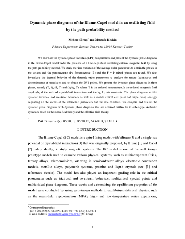 (PDF) Dynamic phase diagrams of the Blume–Capel model in an oscillating ...