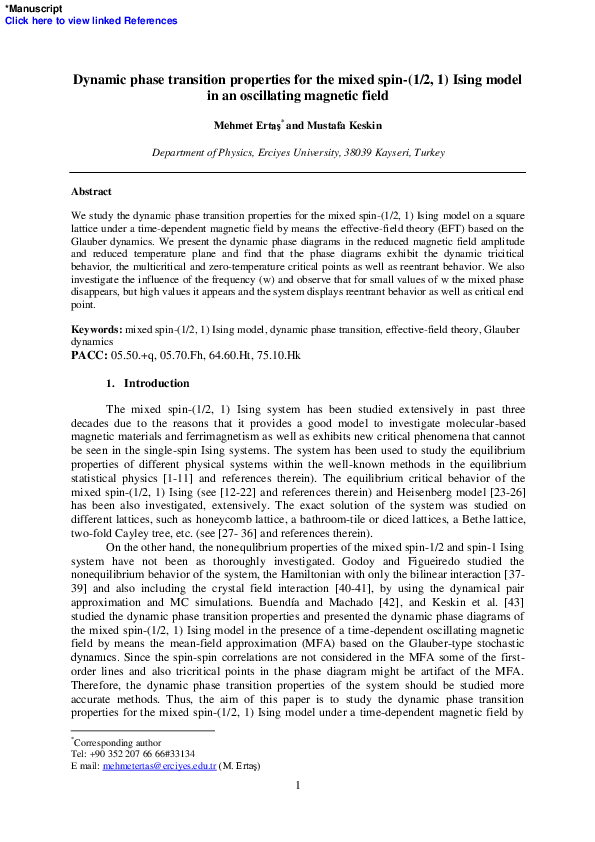 (PDF) Dynamic phase transition properties for the mixed spin-(1/2, 1 ...